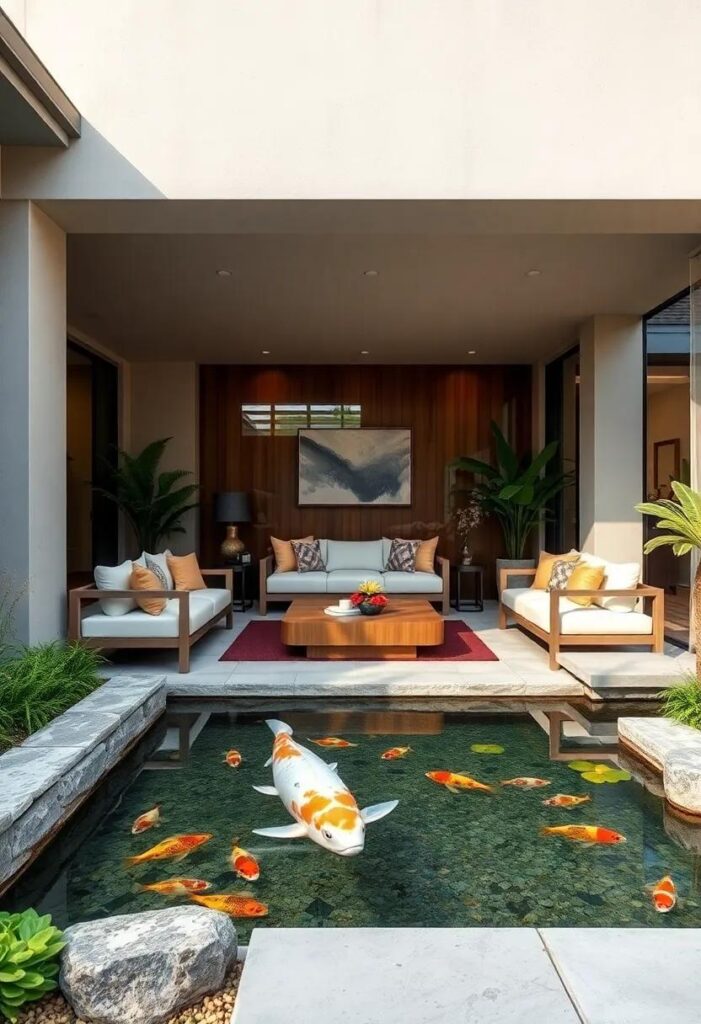 23 Inspiring Front Yard Koi Ponds with Transparent Viewing Walls ...